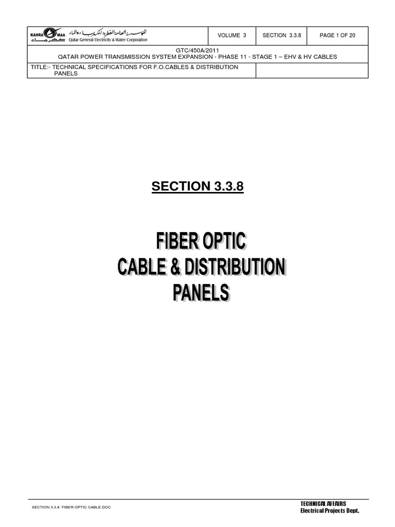 Fiber Optic Cable Specifications | PDF | Optical Fiber | Cable