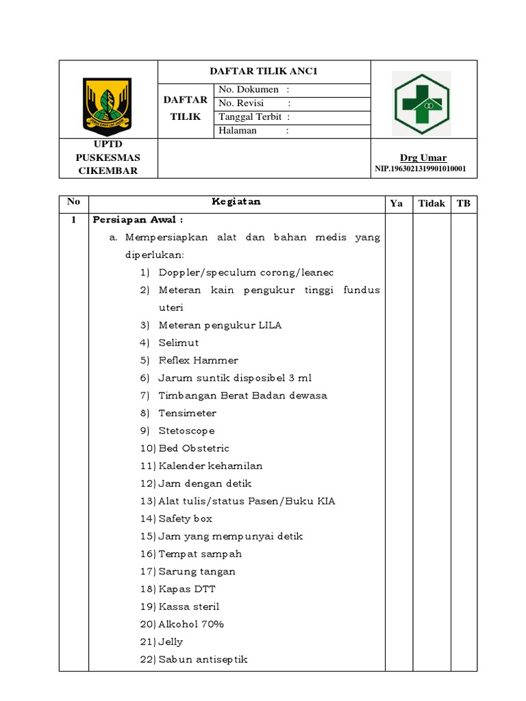 Daftar Tilik Anc | PDF