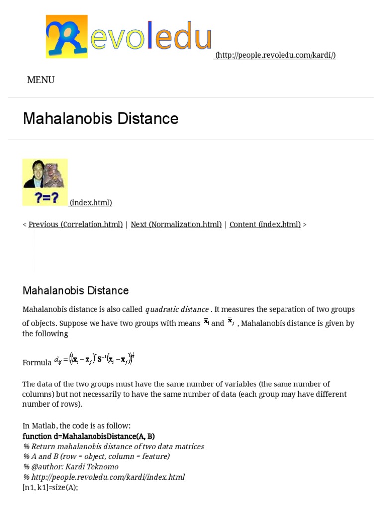 Mahalanobis Distance | PDF | Covariance Matrix | Weighted Arithmetic Mean