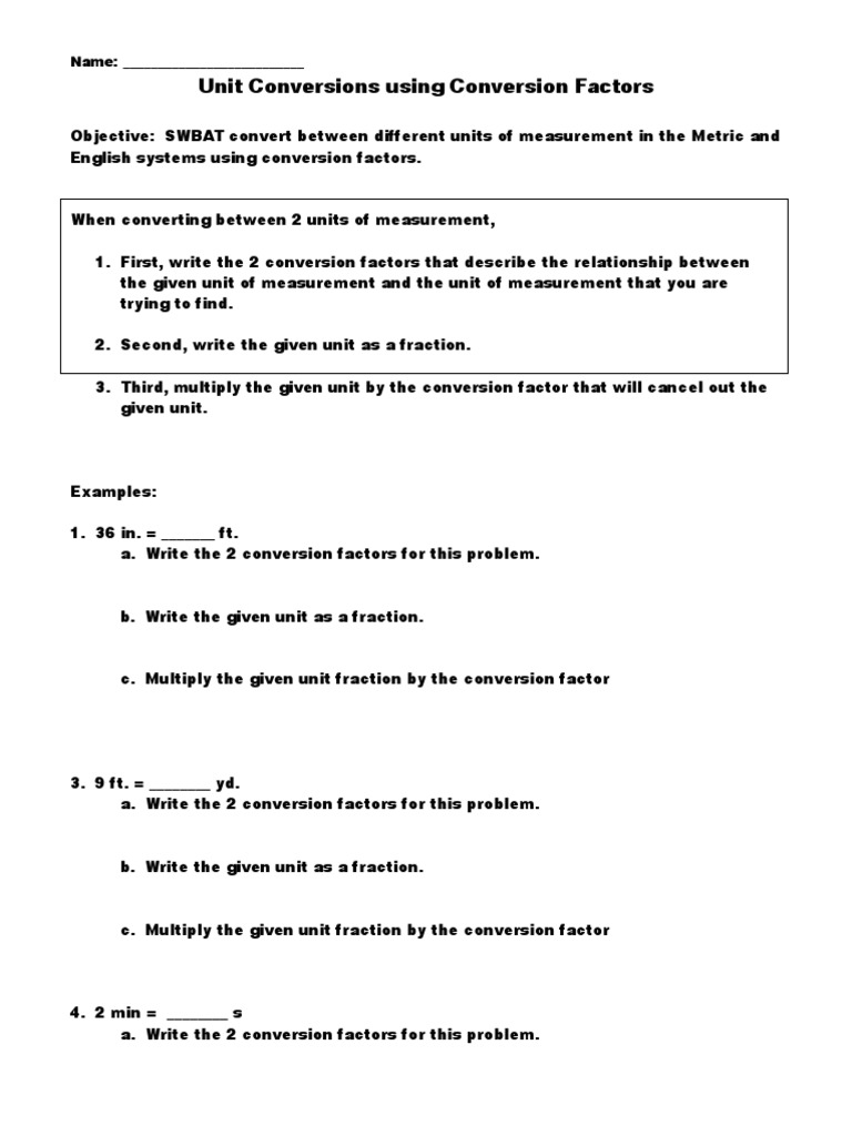 Unit Conversions With Conversion Factors Practice | PDF