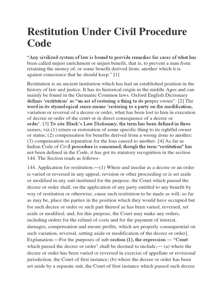 Restitution Under Civil Procedure Code | Restitution | Decree