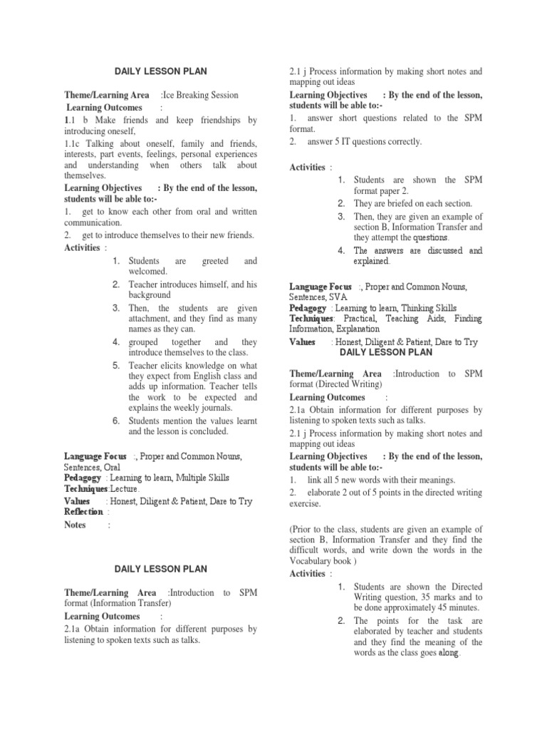 DLP Form 4 | PDF | Lesson Plan | Word