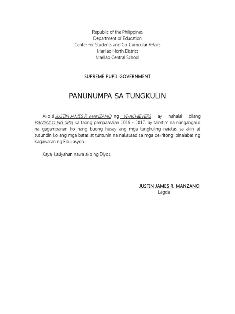 SPG-Panunumpa Sa Tungkulin | PDF