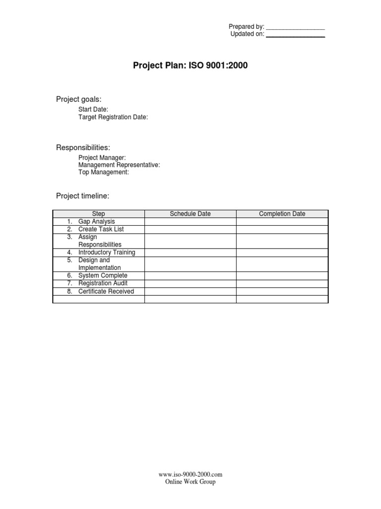 Project Plan: ISO 9001:2000 | PDF