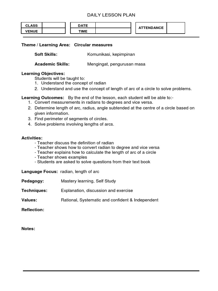 Circular Measures | PDF | Lesson Plan | Angle