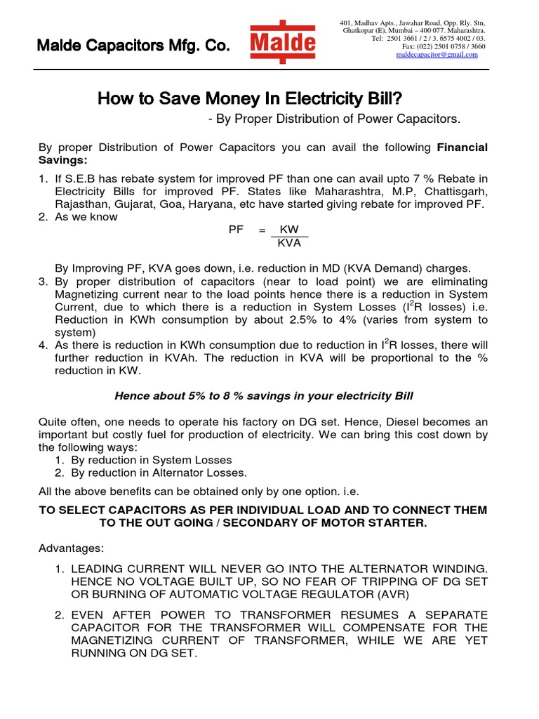 LT Capacitor Selection Catalogue - Malde | PDF | Transformer | Capacitor