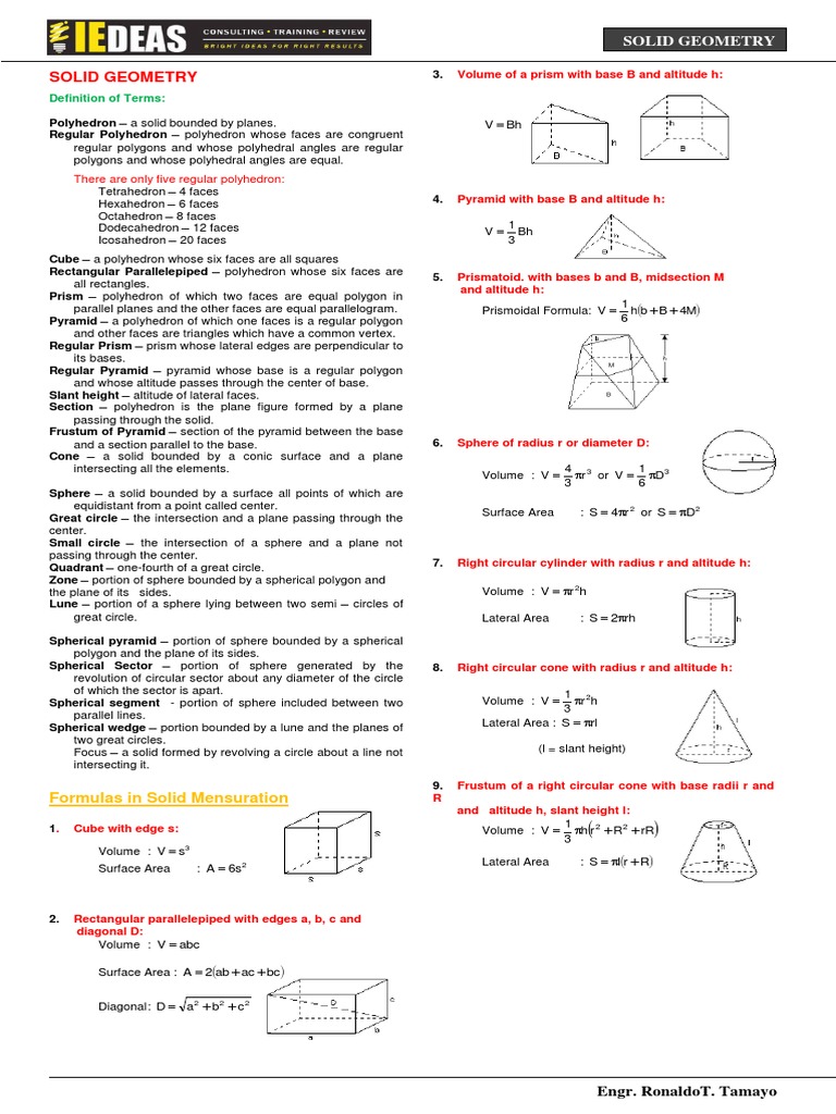 Problems in Solid Geometry 2017 PDF | PDF | Sphere | Volume