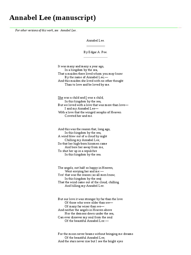 (1849) Annabel Lee (Edgar Allan Poe) | PDF