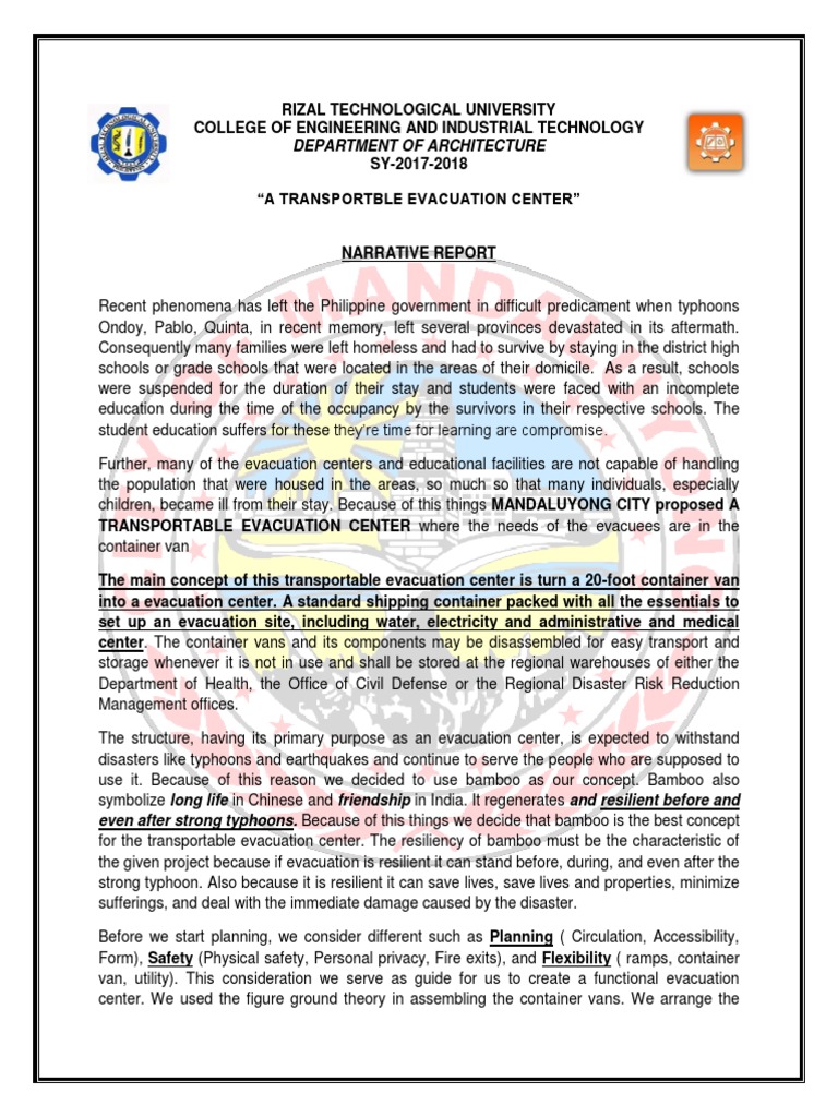 Narrative Report (Transportable Evacuation Center) | PDF | Emergency ...