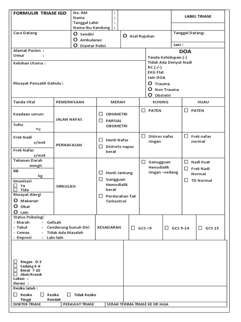 Formulir Triase Igd | PDF Formulir Triase Igd | PDF