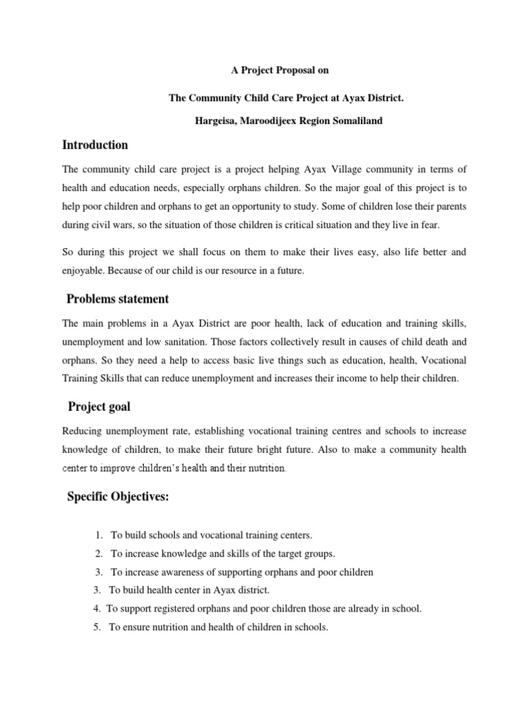 A Project Proposal On | Sanitation | Child Care