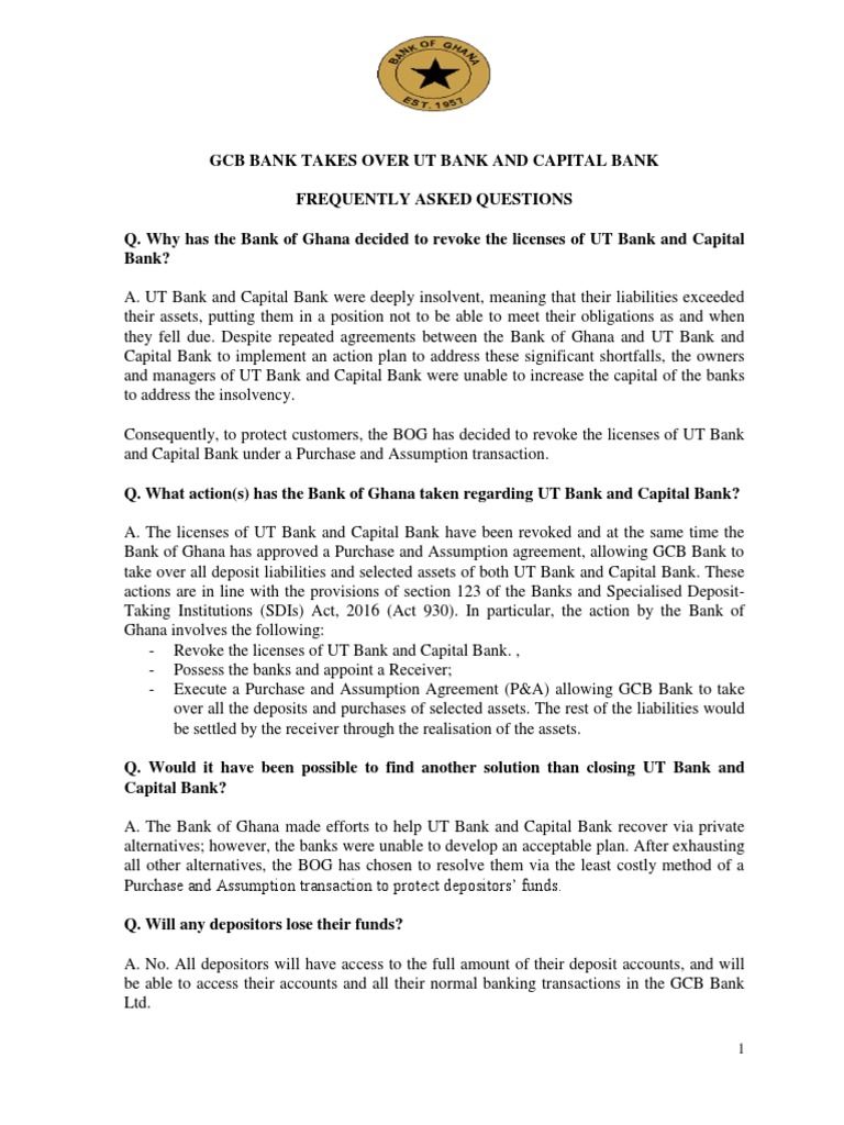 GCB BANK TAKES OVER UT BANK AND CAPITAL BANK - Frequently Asked ...