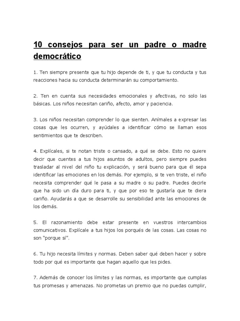 10 Consejos para Padres Democráticos | PDF | Las emociones | Amor