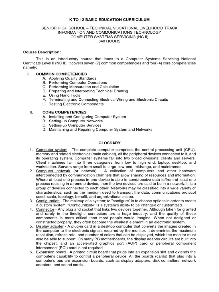 1-Css Competencies and Glossary | PDF | Personal Computers | Computer Network