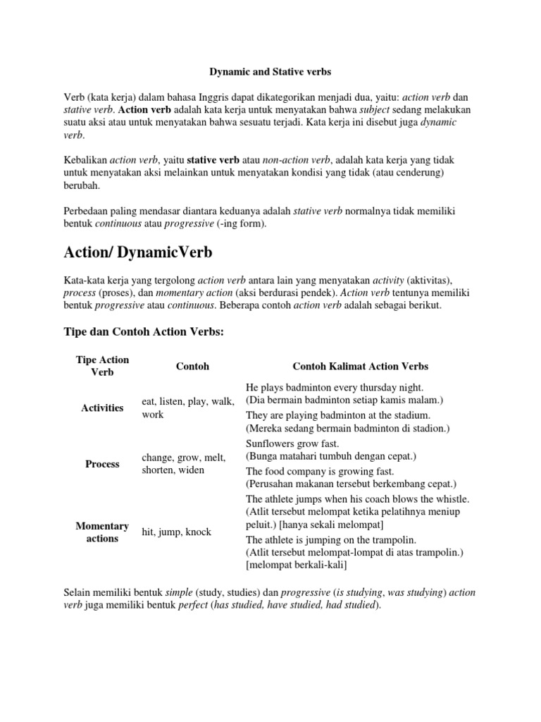 Dynamic and Stative Verbs | PDF
