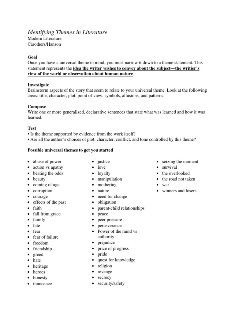 Identifying Themes in Literature | Narration | Plot (Narrative)