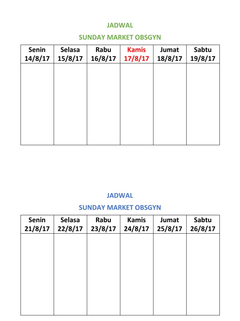 Jadwal Sunday Market Obsgyn | PDF
