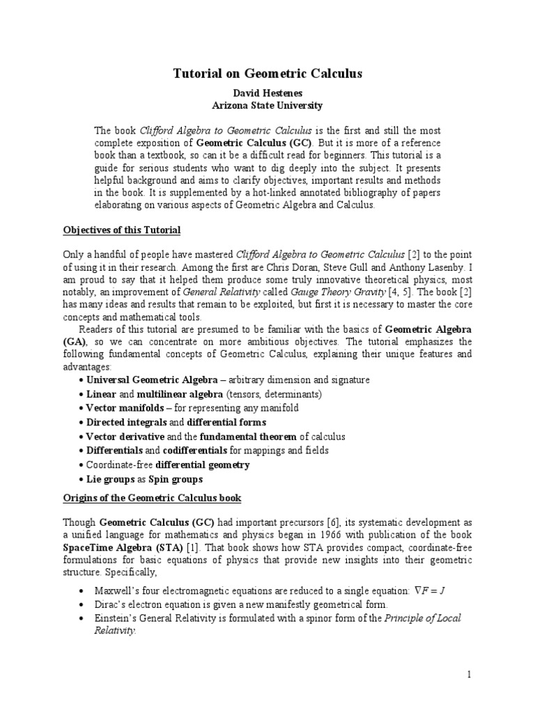 Tutorial On Geometric Calculus Pdf Geometry Differential Geometry