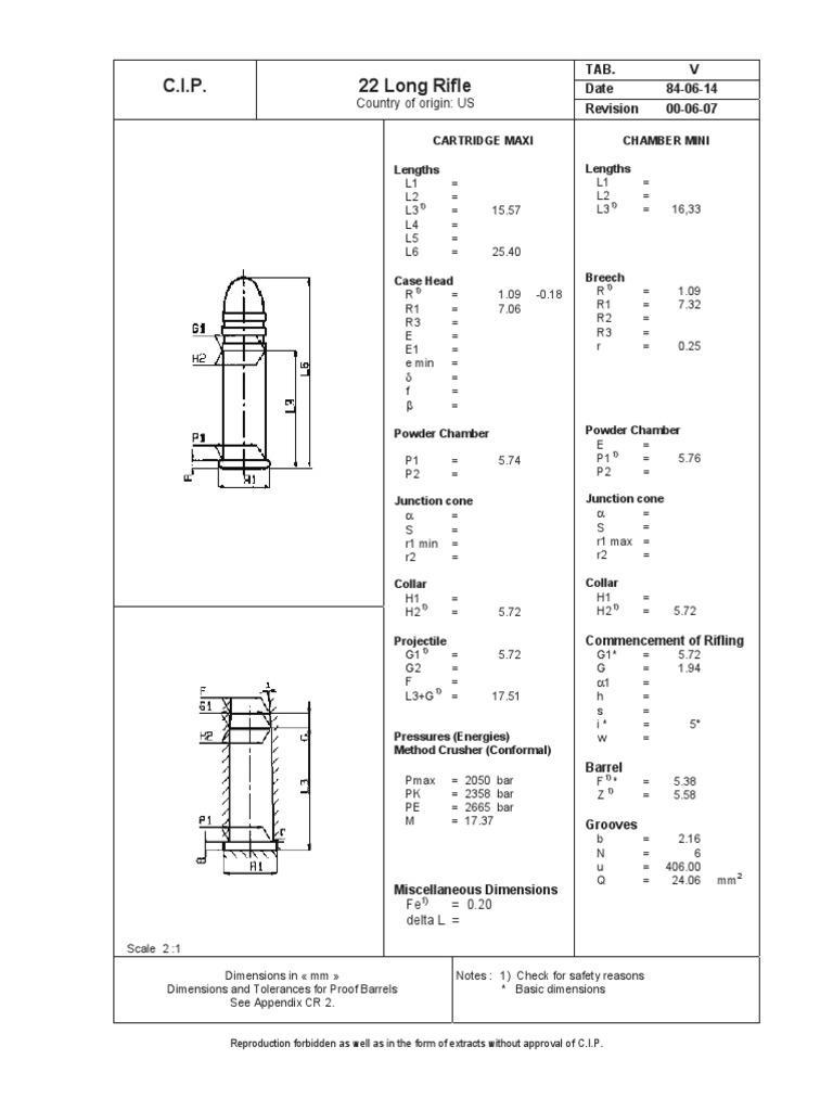 F69FZ Cip 22lr Chamber | PDF | Ammunition | Projectiles