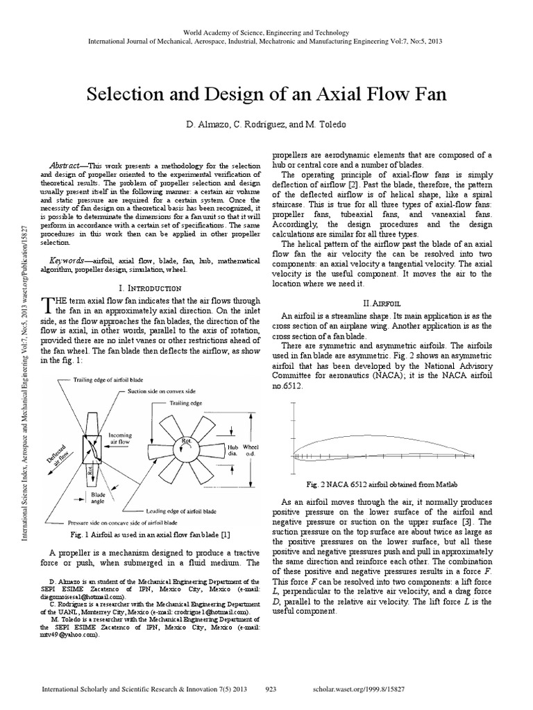 Axial Flow Fan Design Methodology | PDF | Airfoil | Propeller
