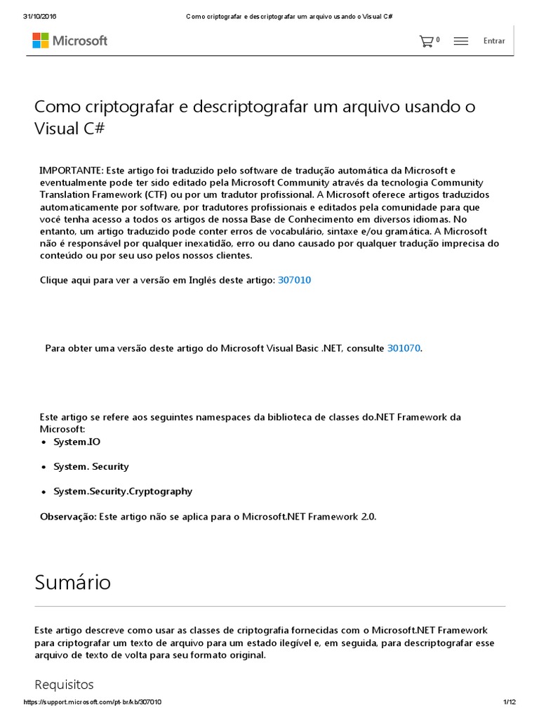 Como criptografar e descriptografar um arquivo usando o Visual C#.pdf | C Sharp (Linguagem de ...