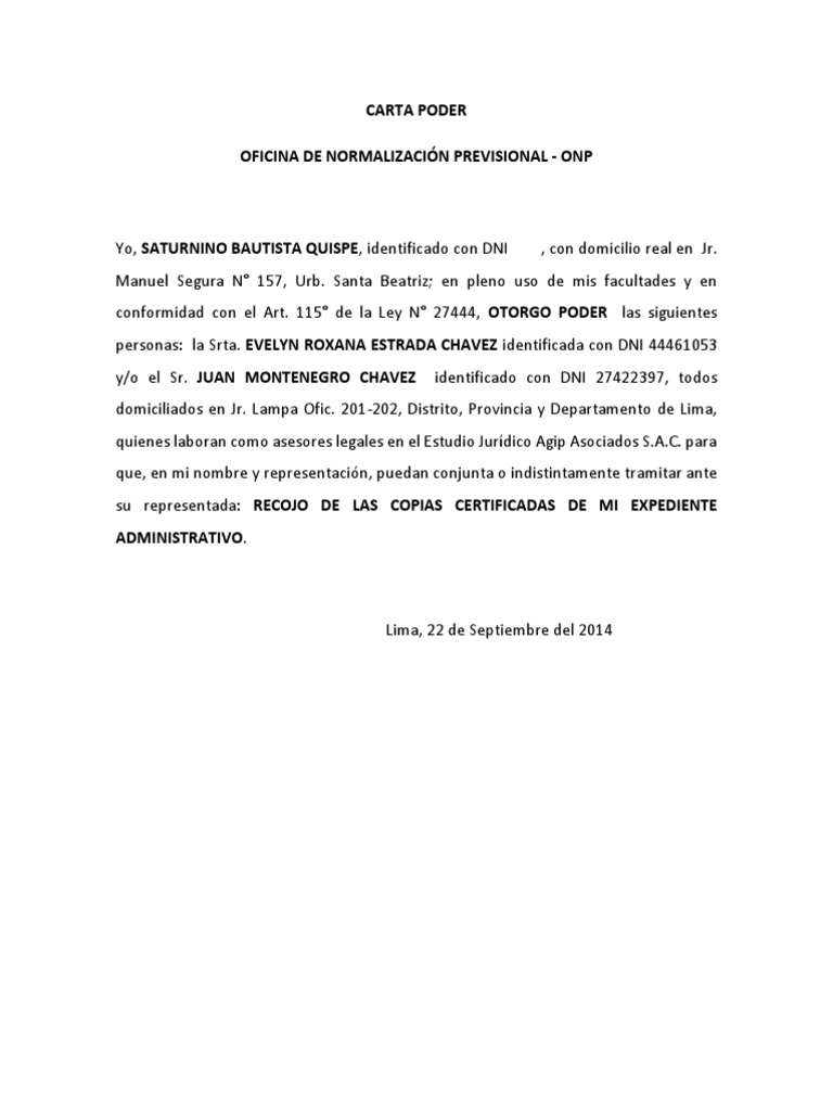 Carta Poder Oficina de Normalizacion Pre | PDF
