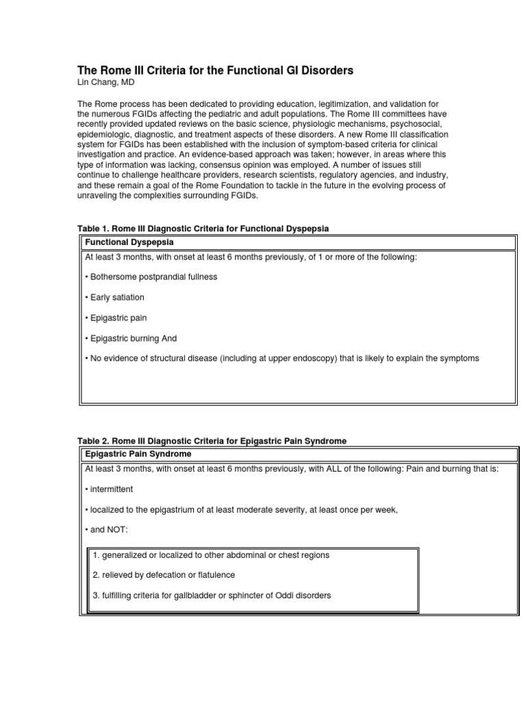 An Overview of the Rome III Criteria for the Functional ...