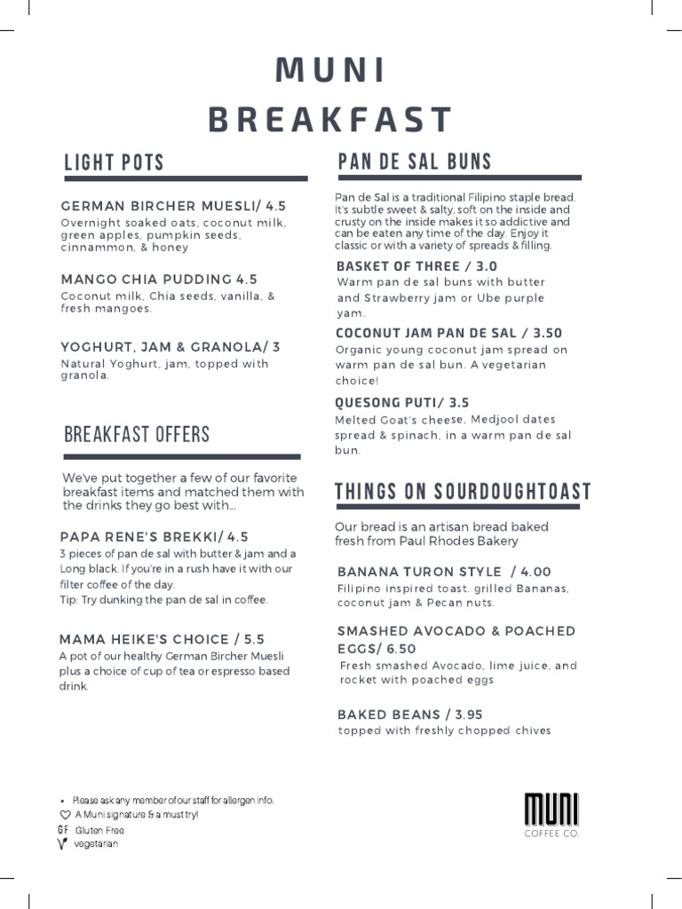 Muni Coffee Co. Menu | PDF | Hamburgers | Foods