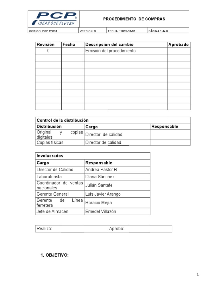 PCP P6001 Procedimiento de Compras | PDF | Gestión de la calidad | Calidad (comercial)
