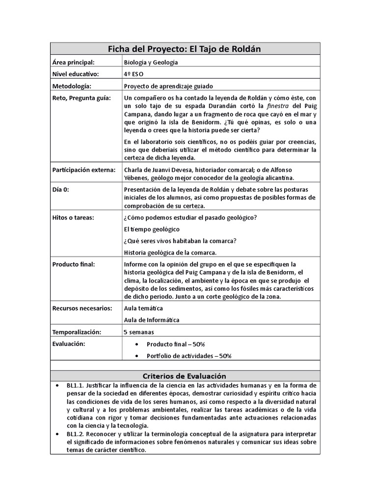 Ficha Del Proyecto Tajo-Roldán | PDF | Geología | Science