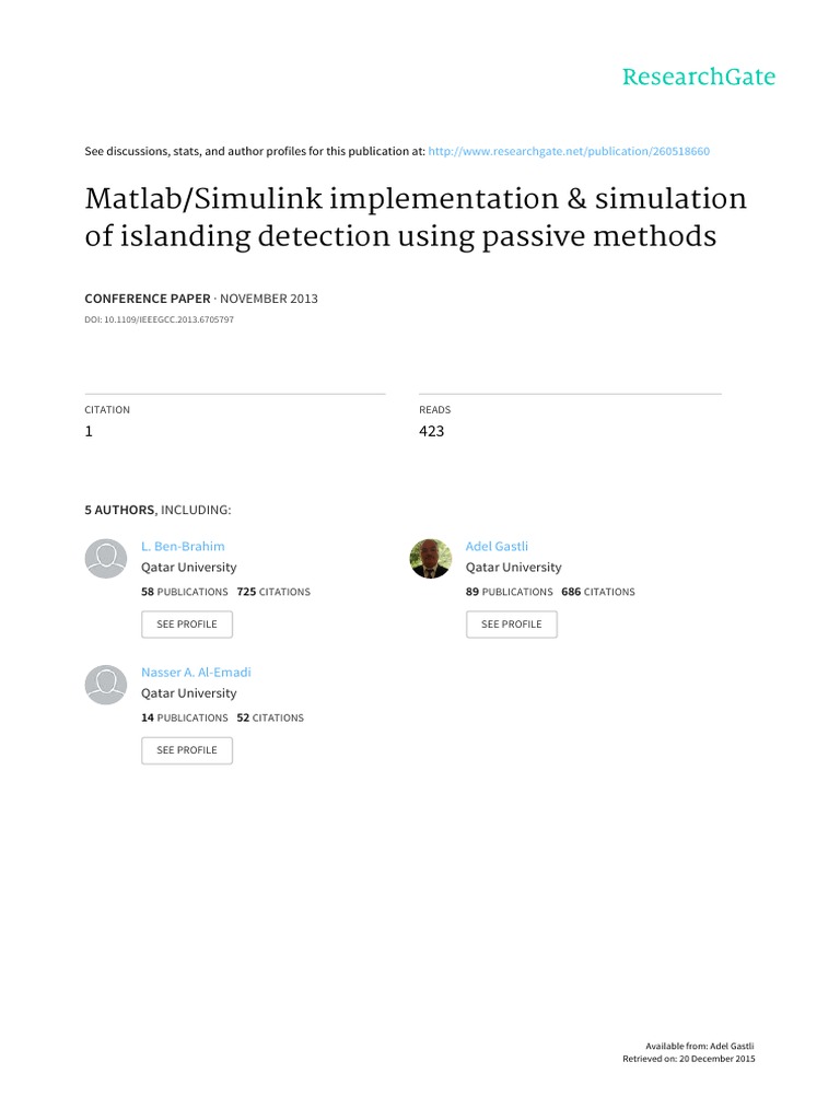 Matlab-Simulink Implementation & Simulation of Islanding Detection ...