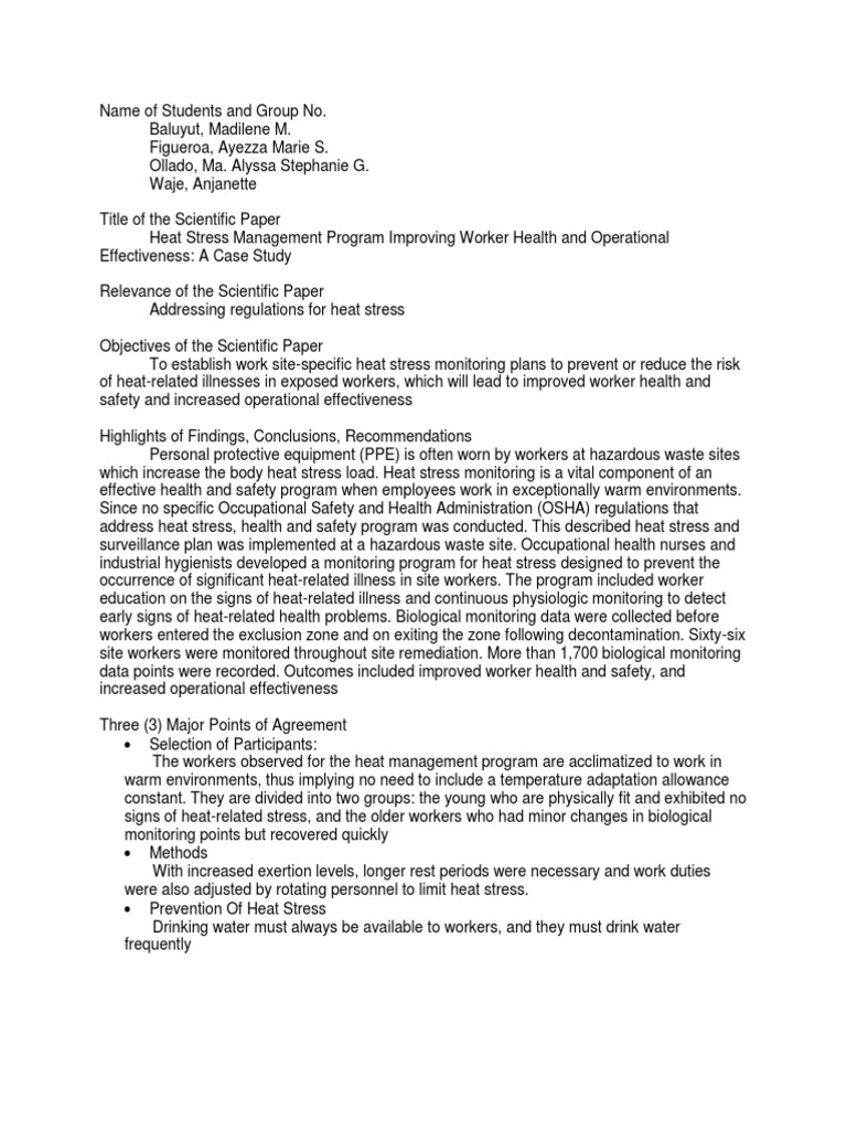 Heat Stress Management Program Improving Worker Health and Operational ...