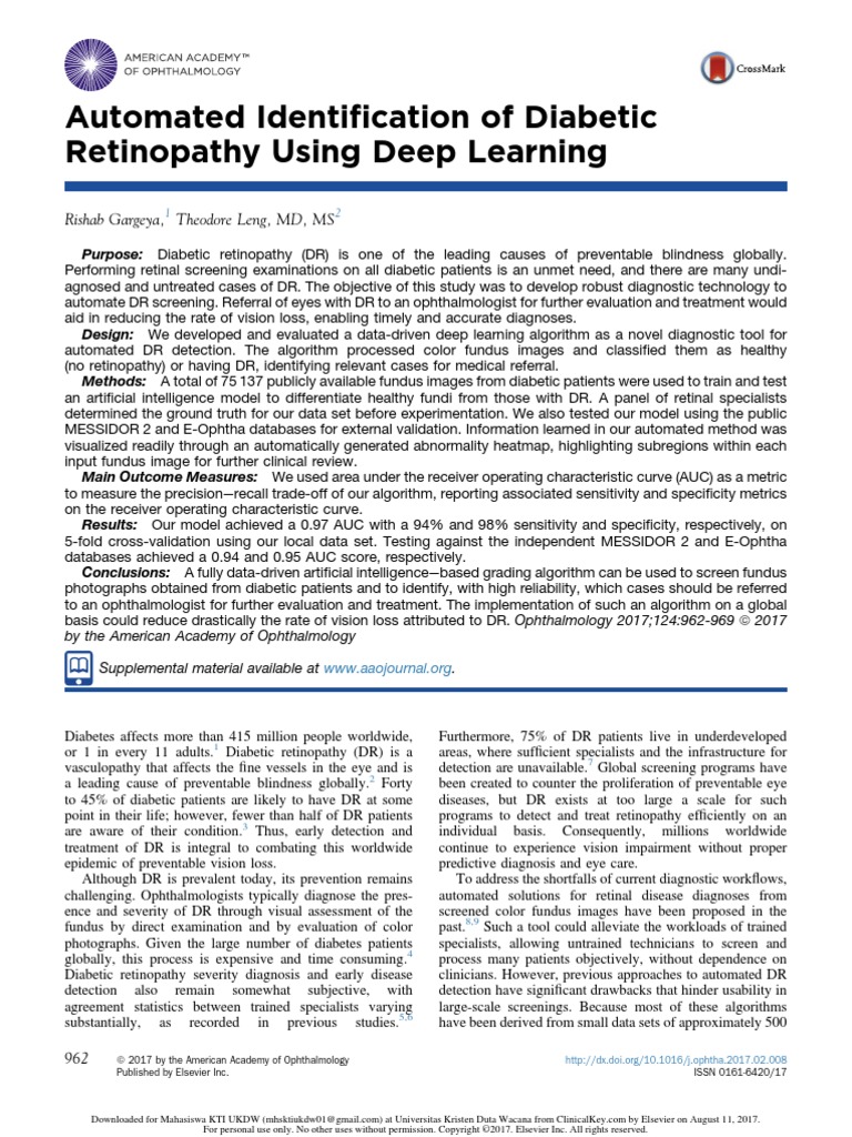 Journal 1 Automated Identification of Diabetic Retinopathy PDF | PDF ...