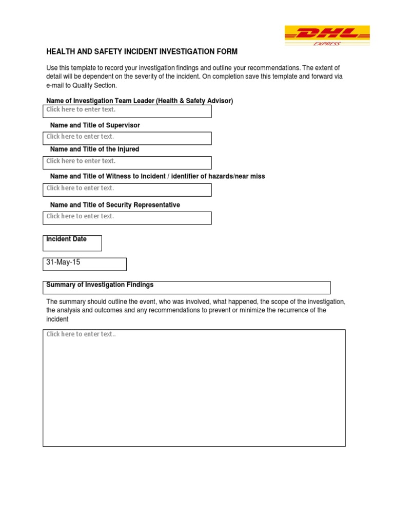 Health & Safety Incident Investigation Form | PDF