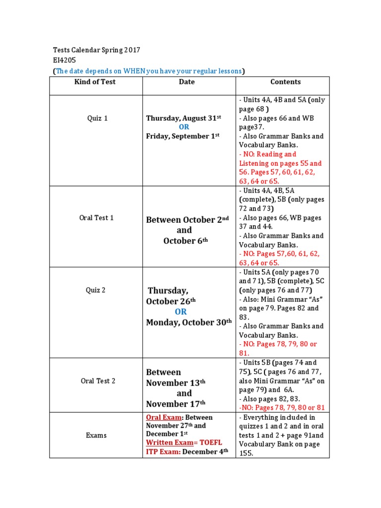 The Date Depends On WHEN You Have Your Regular Lessons: Kind of Test ...