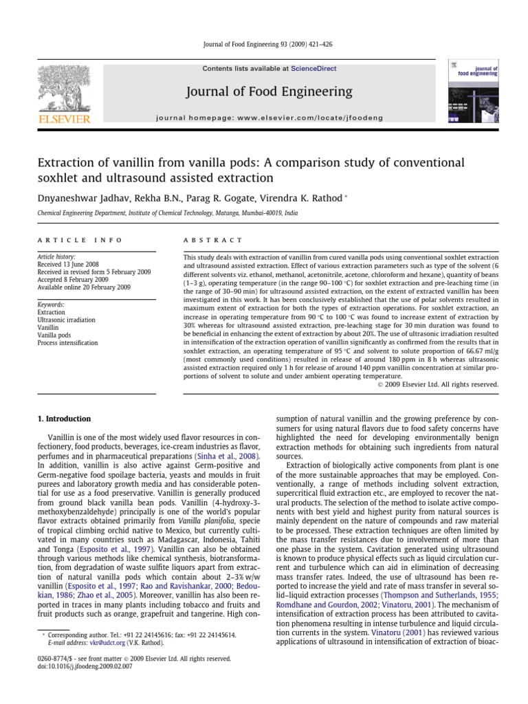 Vanillin Extraction: Soxhlet vs Ultrasound | PDF | Solvent | Vanilla