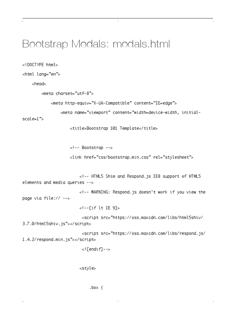 Bootstrap Modals: Modals - HTML | PDF | Bootstrap (Front End Framework) | Human–Computer Interaction