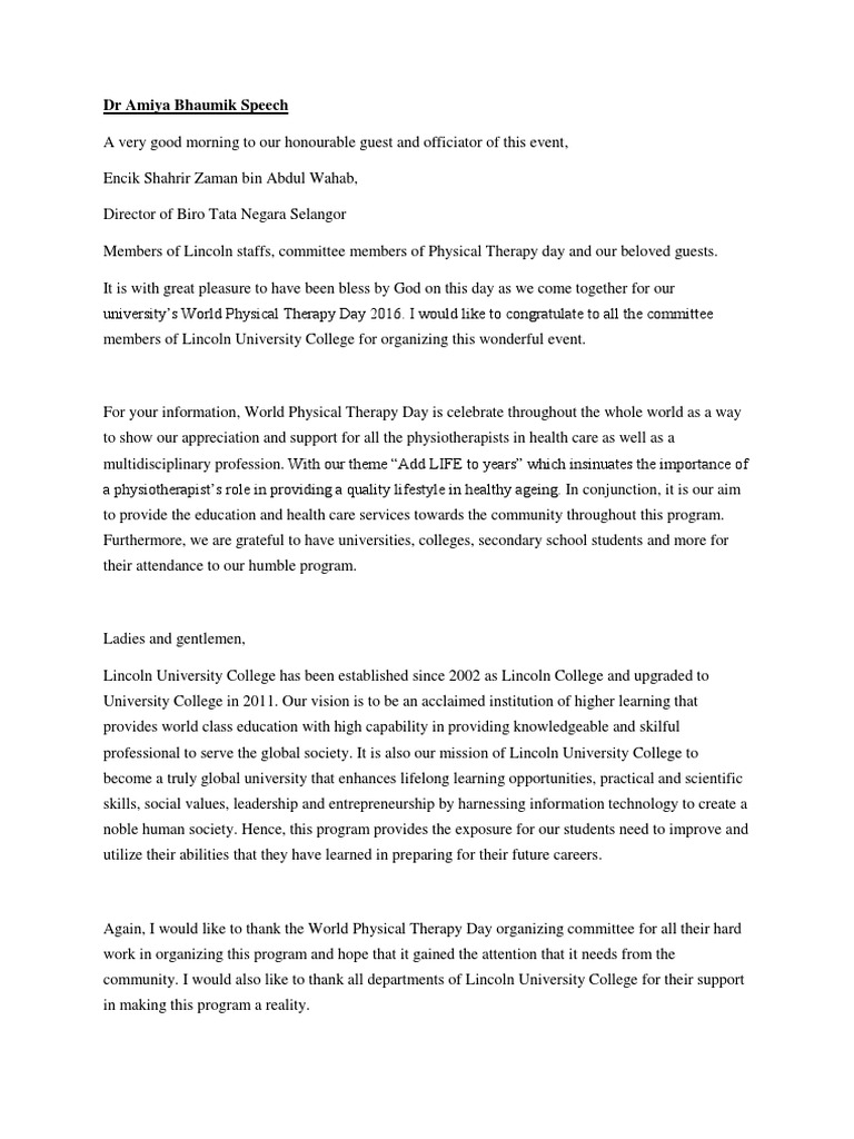 Speech For VIP For Sports Event | PDF