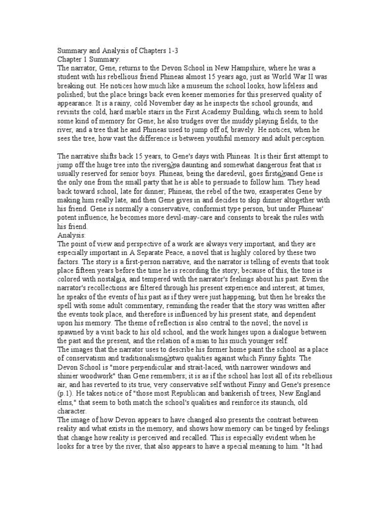 Analysis of Chapters 1-3 in A Separate Peace | PDF | Irony | Narrative