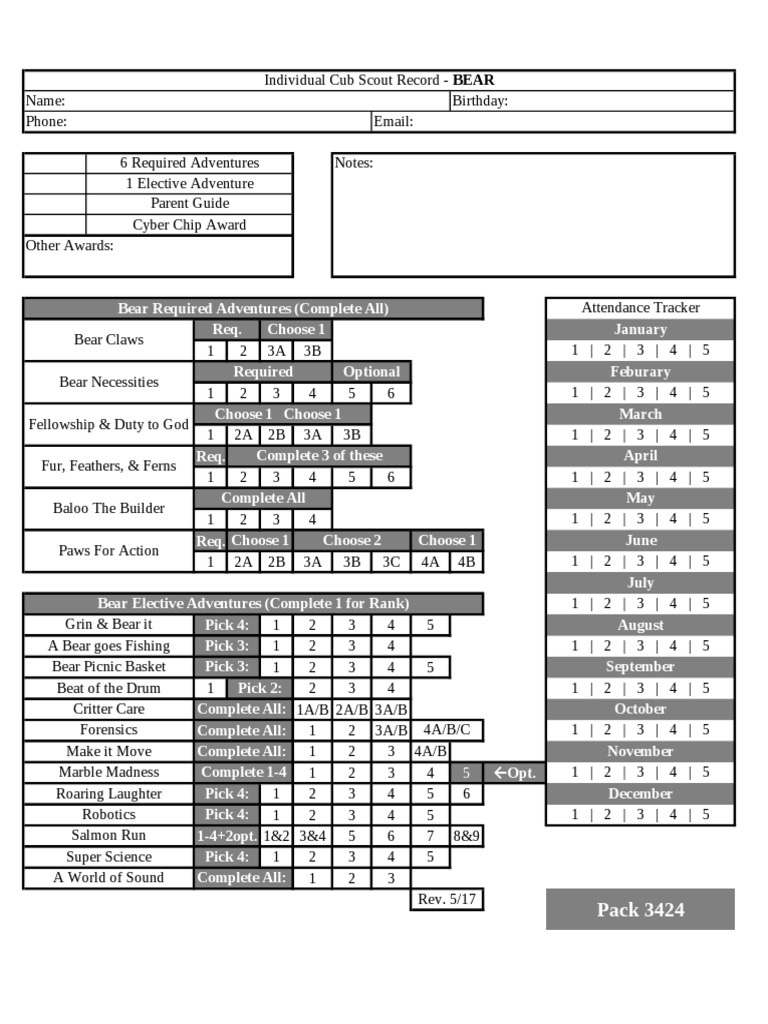 Individual Cub Scout Record Pdf Fillable Form - Printable Forms Free Online