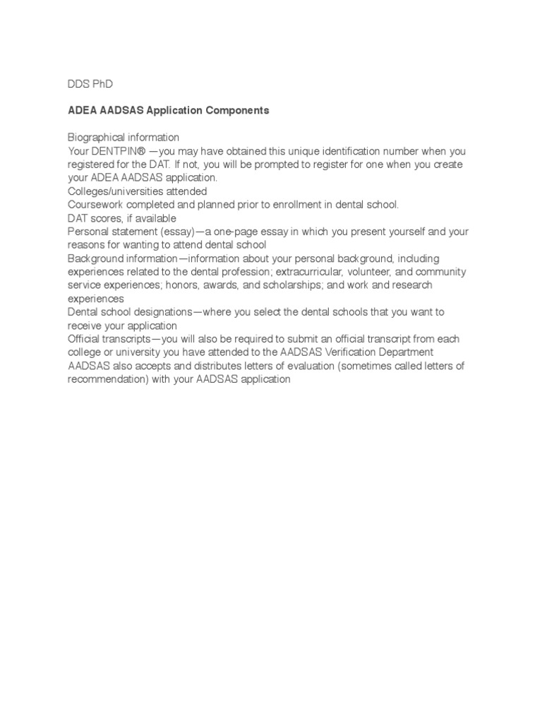 ADEA AADSAS Application Components | PDF | Dental Degree | Doctor Of ...