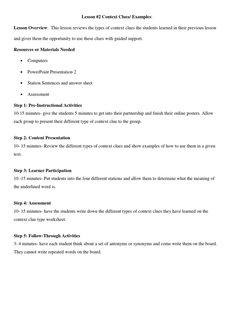 Lesson 2 Context Clues Examples | PDF