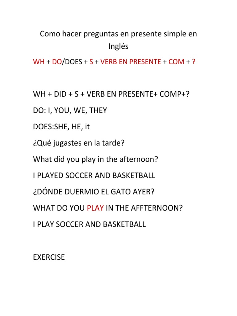 Como Hacer Preguntas en Presente Simple en Inglés | Comillas | Texto ...