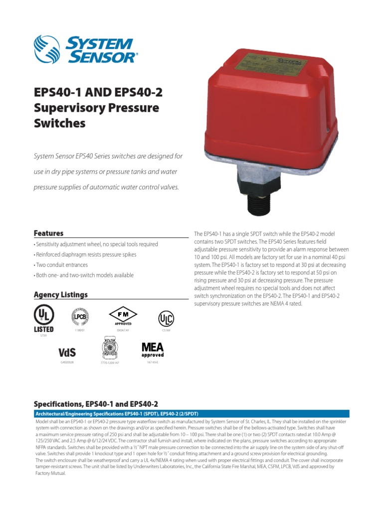 System Sensor Pressure Switch Model EPS40-2 | PDF | Fire Sprinkler ...