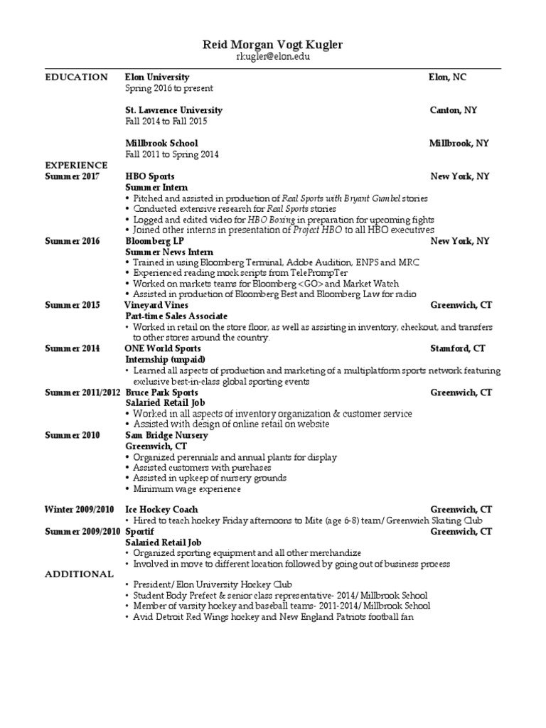 Reid Kugler's Resume and Experience | PDF | Internship | Job Hunting