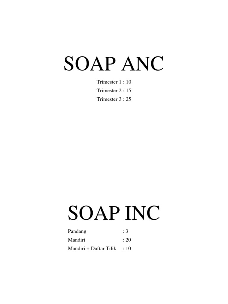 Soap Anc: Trimester 1: 10 Trimester 2: 15 Trimester 3: 25 | PDF