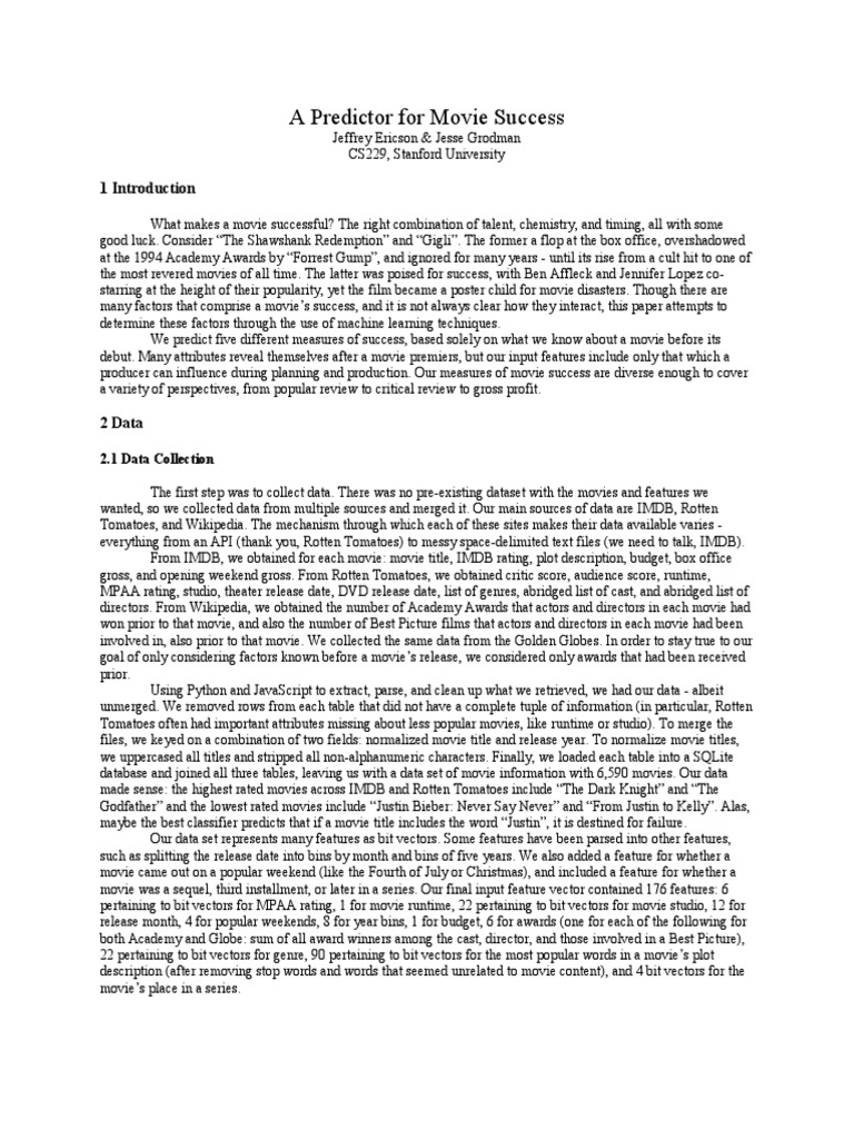 A Predictor For Movie Success: 2.1 Data Collection | PDF | Support ...