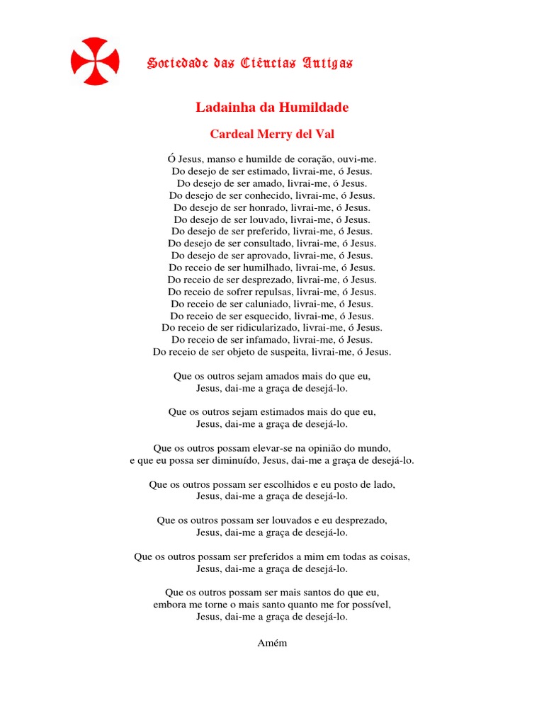 Ladainha da Humildade - Cardeal Merry del Val | PDF | Autoajuda ...
