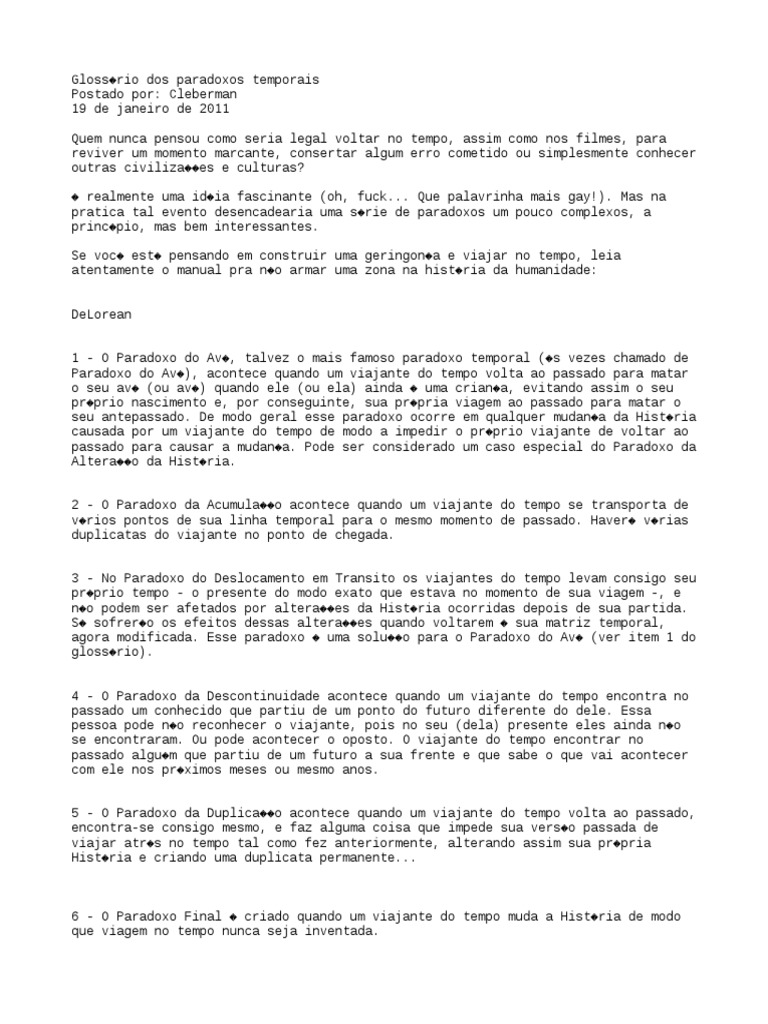 Glossário Dos Paradoxos Temporais | PDF | Viagem no tempo | Tempo
