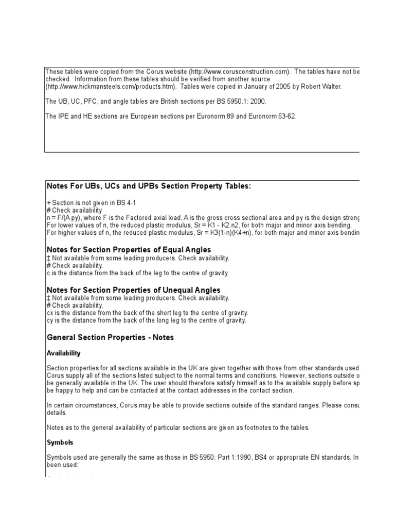 British and European Sections From Corus Website | PDF | Buckling ...